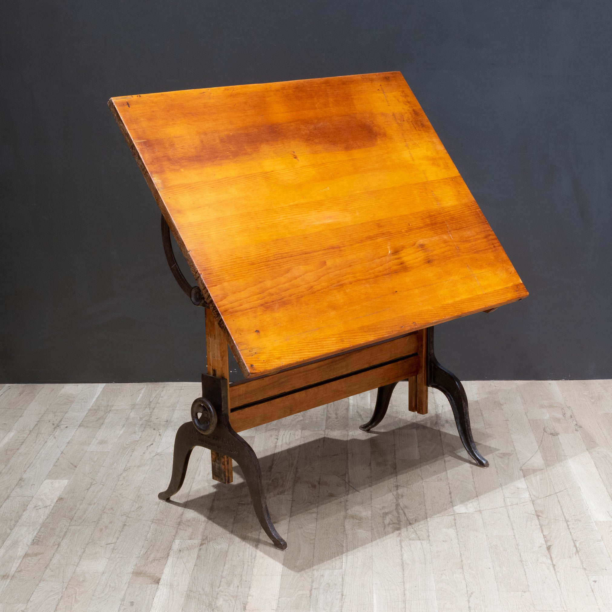 Antique Refinished A. Lietz Co. Wood and Cast Iron Drafting Table c ...