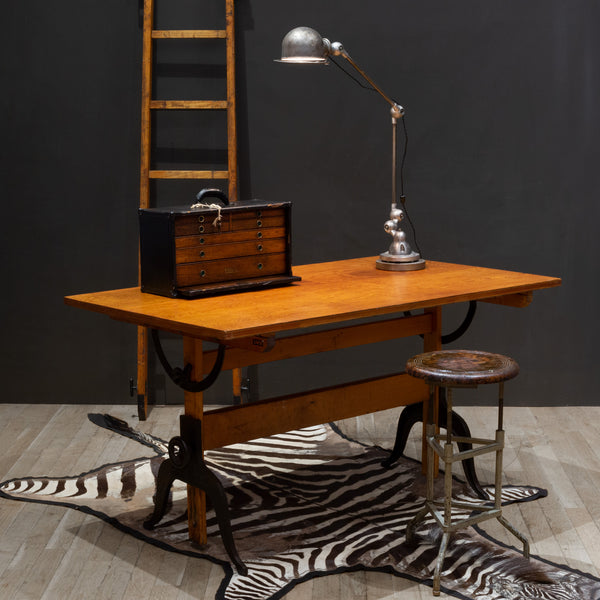 Antique Refinished A. Lietz Co. Wood and Cast Iron Drafting Table c ...