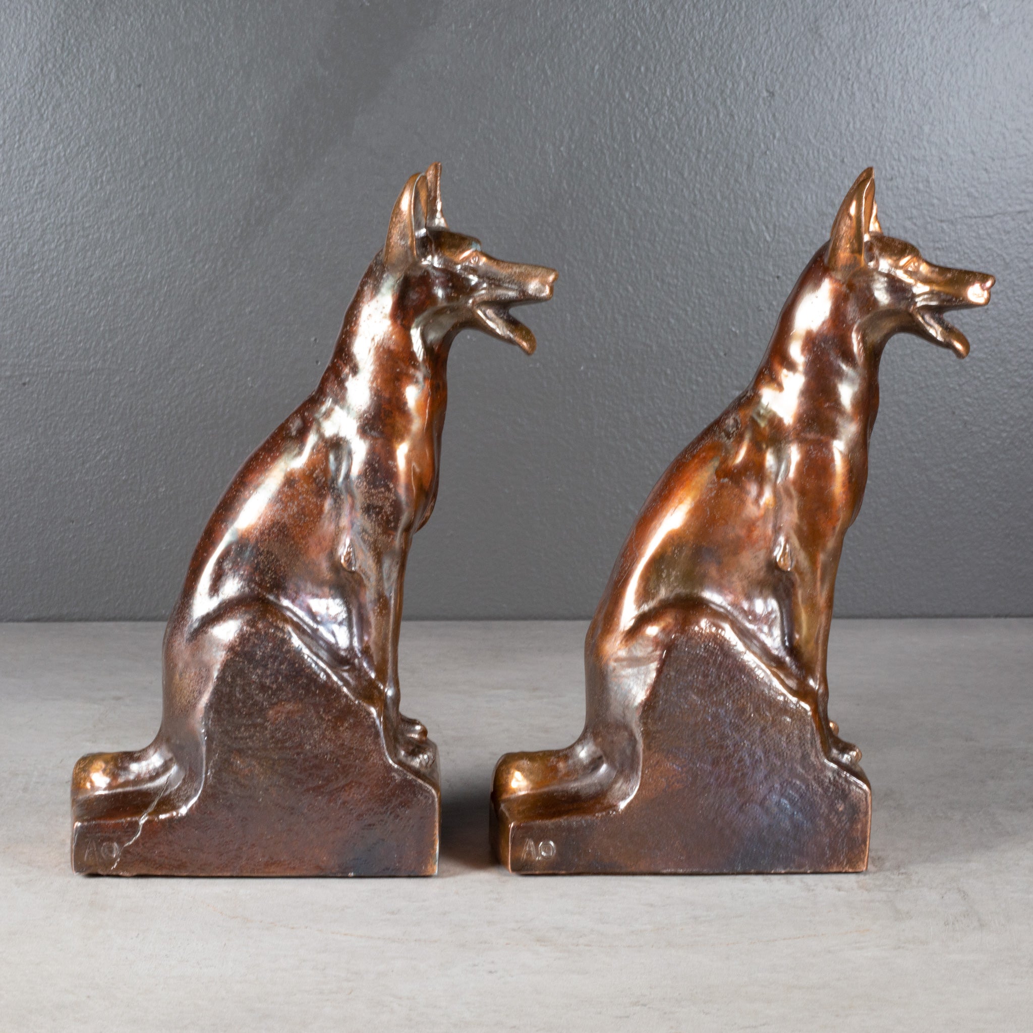 Large Bronze Plated German Shepherd Bookends c.1930 | S16 Home