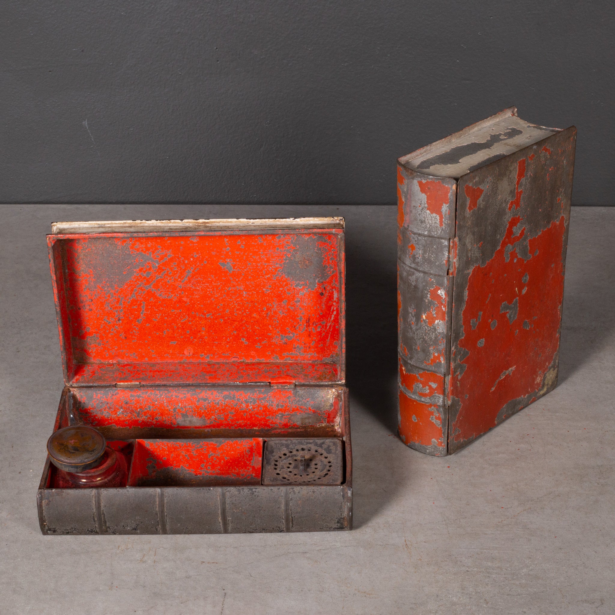 Antique Distressed Metal Faux Books with Travel Ink Well c.1900-1920 ...