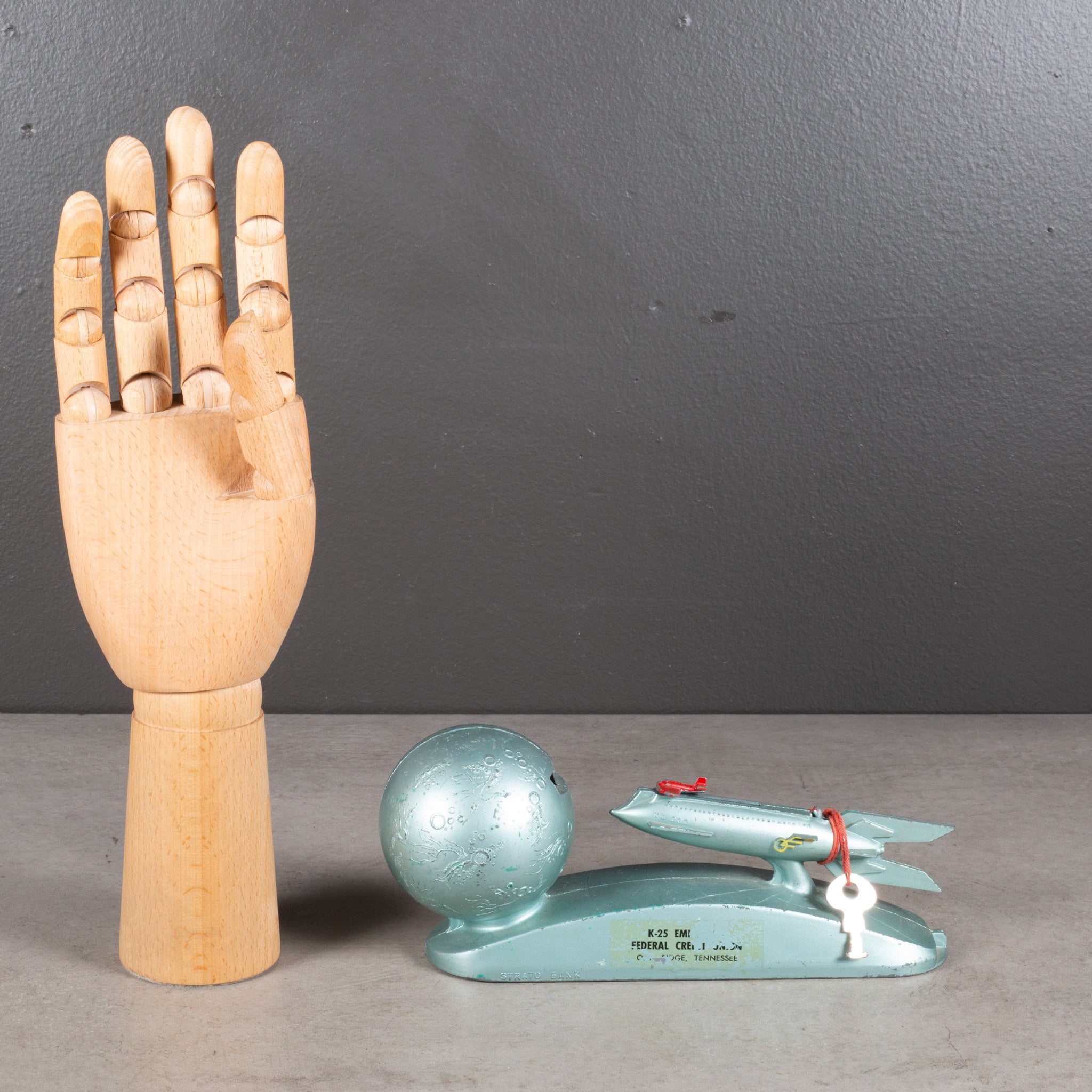 Mid-century Strato Moon Rocket Mechanical Bank c.1950 | S16 Home