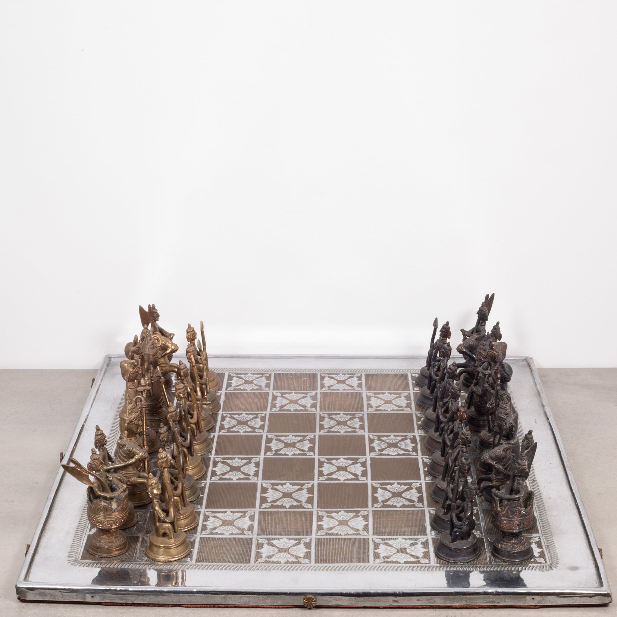 Mid-century Bronze and Brass Inlay Indian Chess Set c.1960 – S16 Home