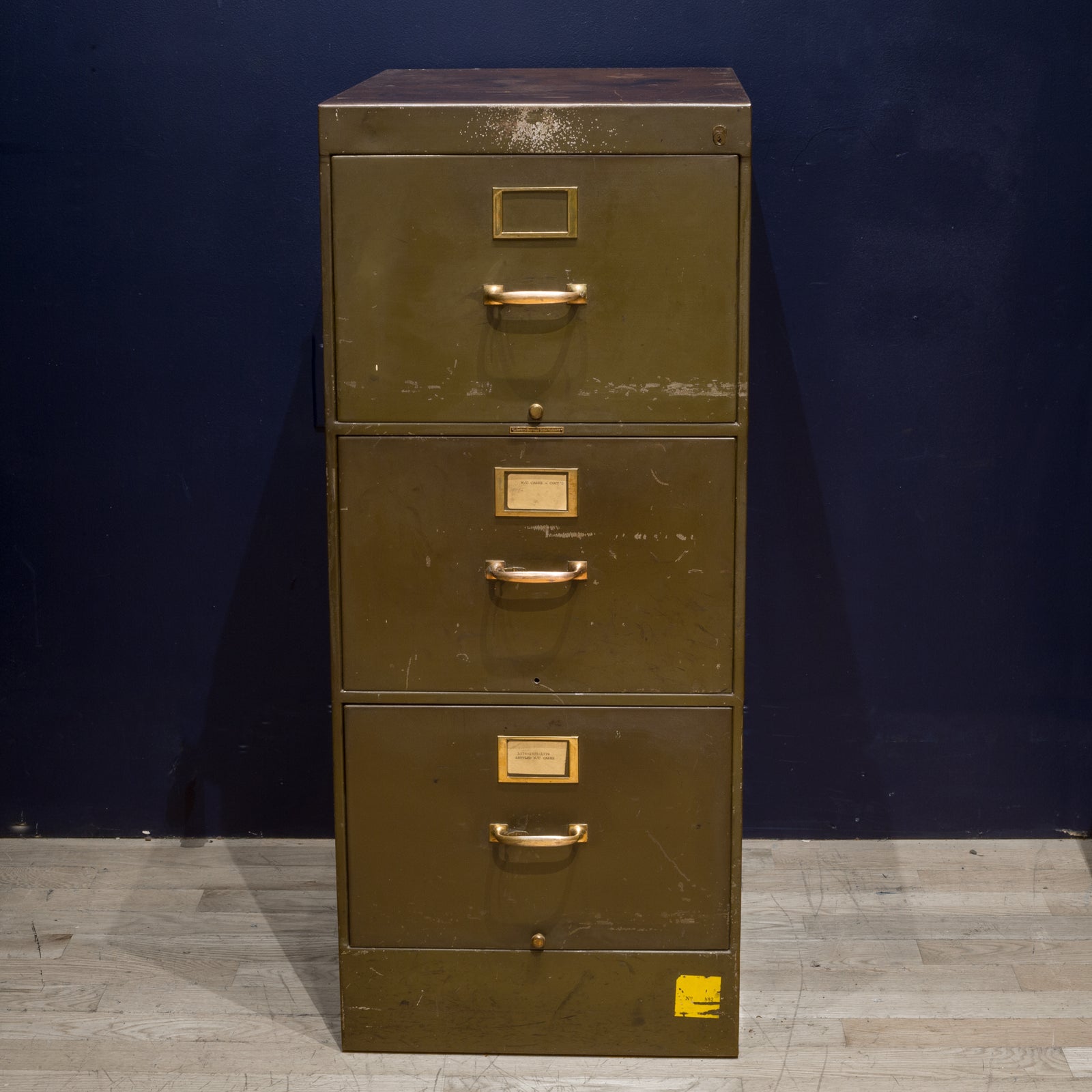 Library Bureau Sole Makers Army Green Steel and Brass File Cabinets c.1940 S16 Home