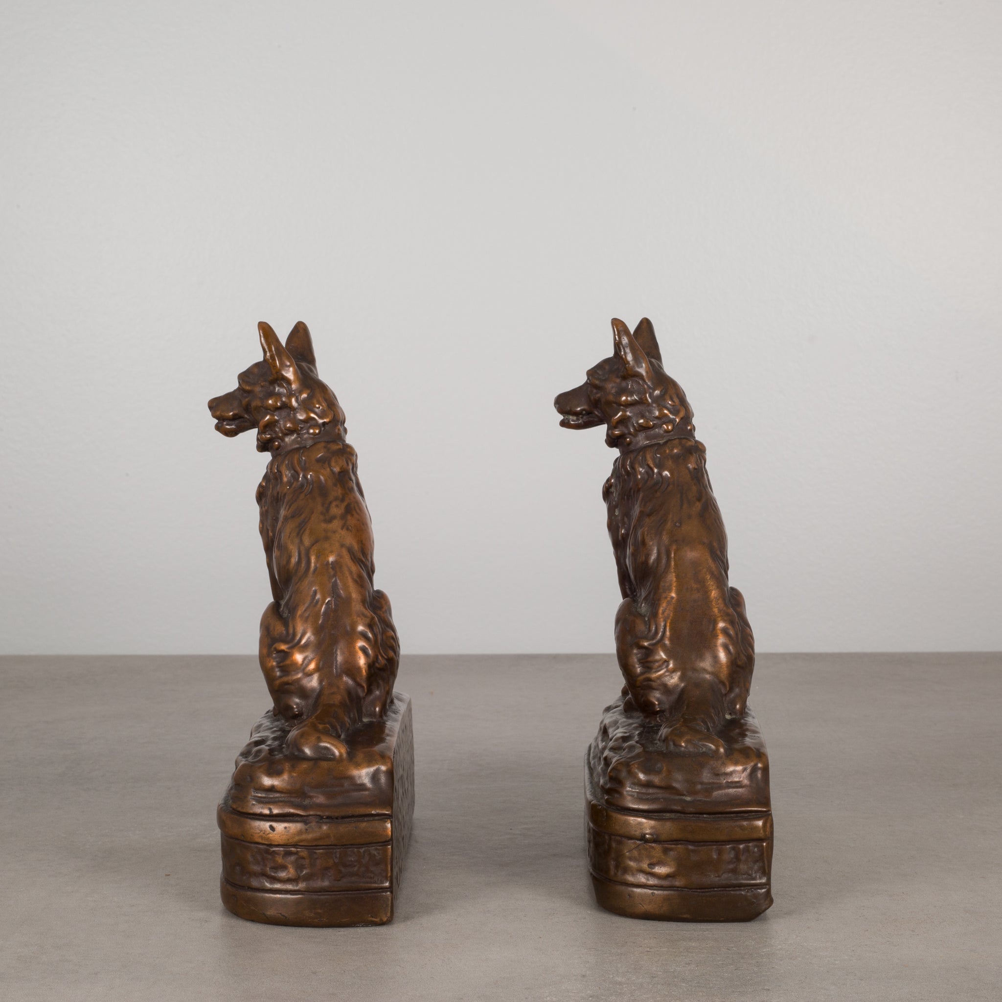 Bronze Cast German Shepherd Bookends by Armor Bronze c.1930 – S16 Home