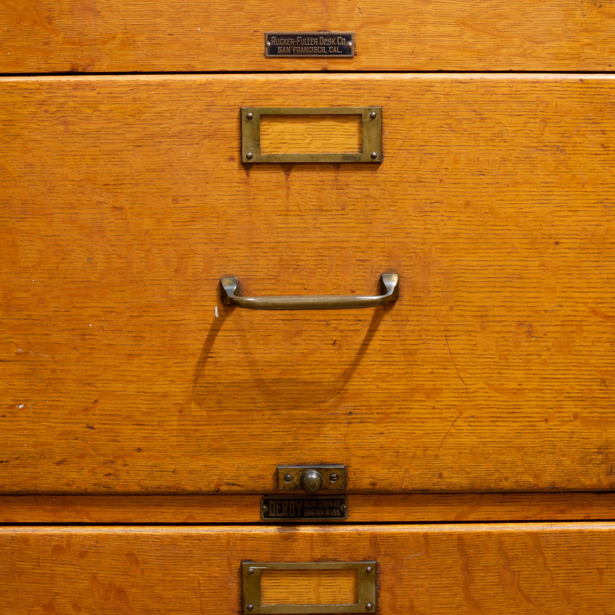Antique Four Drawer Oak and Brass File Cabinet c.1930 | S16 Home