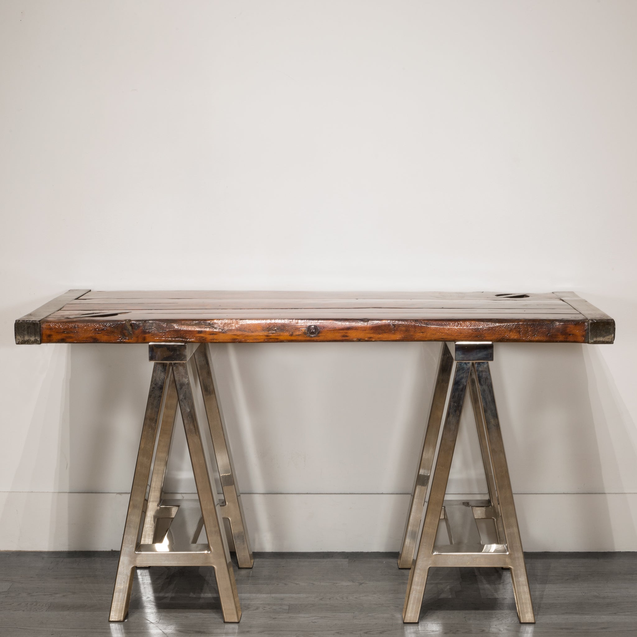 Antique Tudor Oak and Steel Ship Hatch Desk with Polished Nickel ...