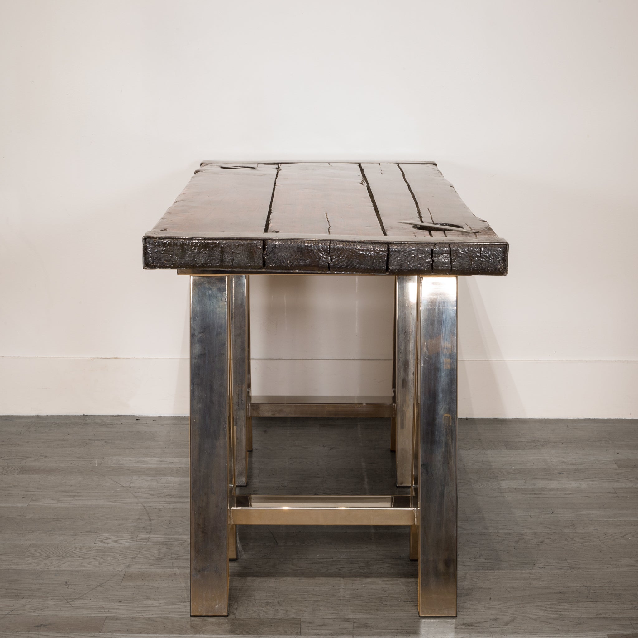 Antique Tudor Oak and Steel Ship Hatch Desk with Polished Nickel ...