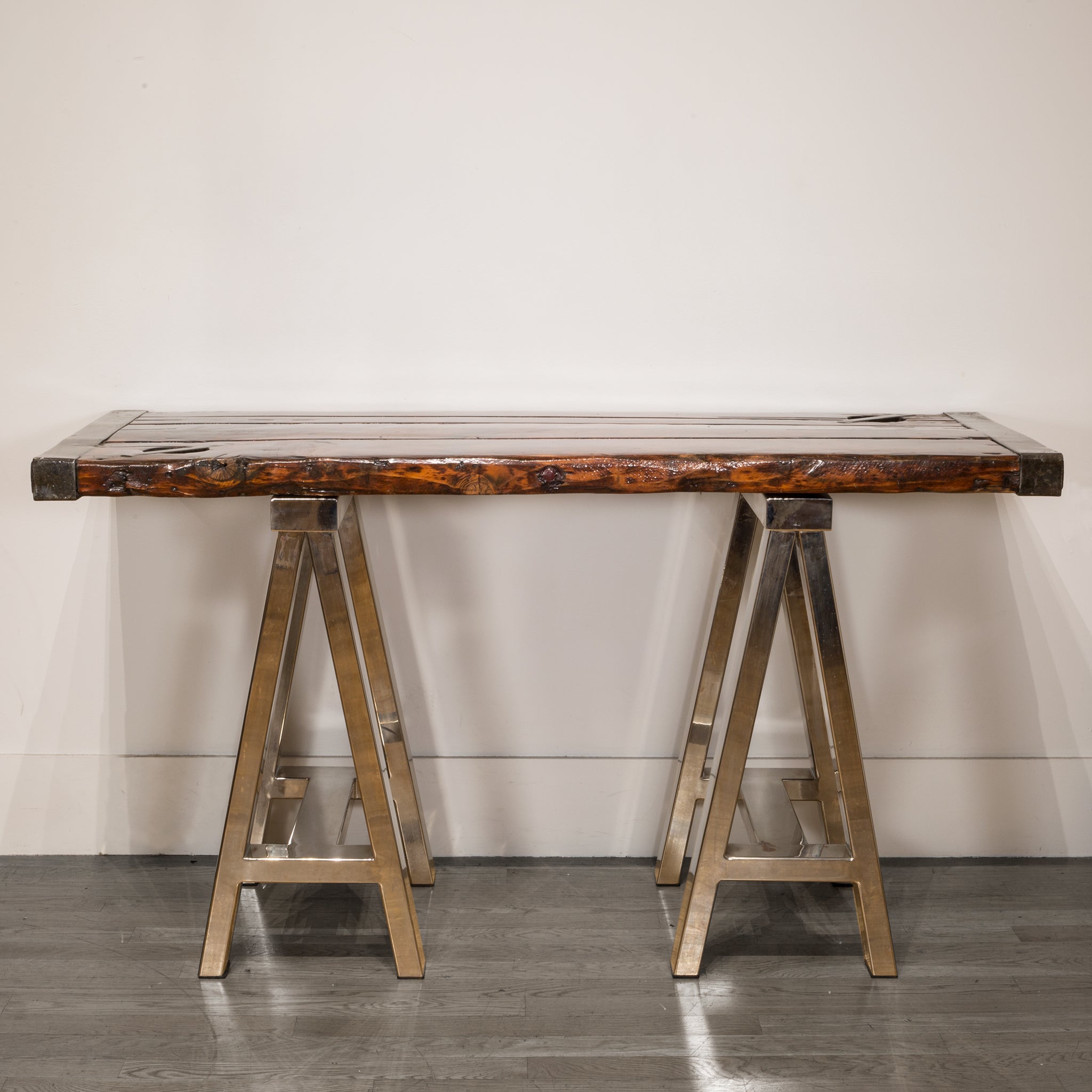 Antique Tudor Oak and Steel Ship Hatch Desk with Polished Nickel ...