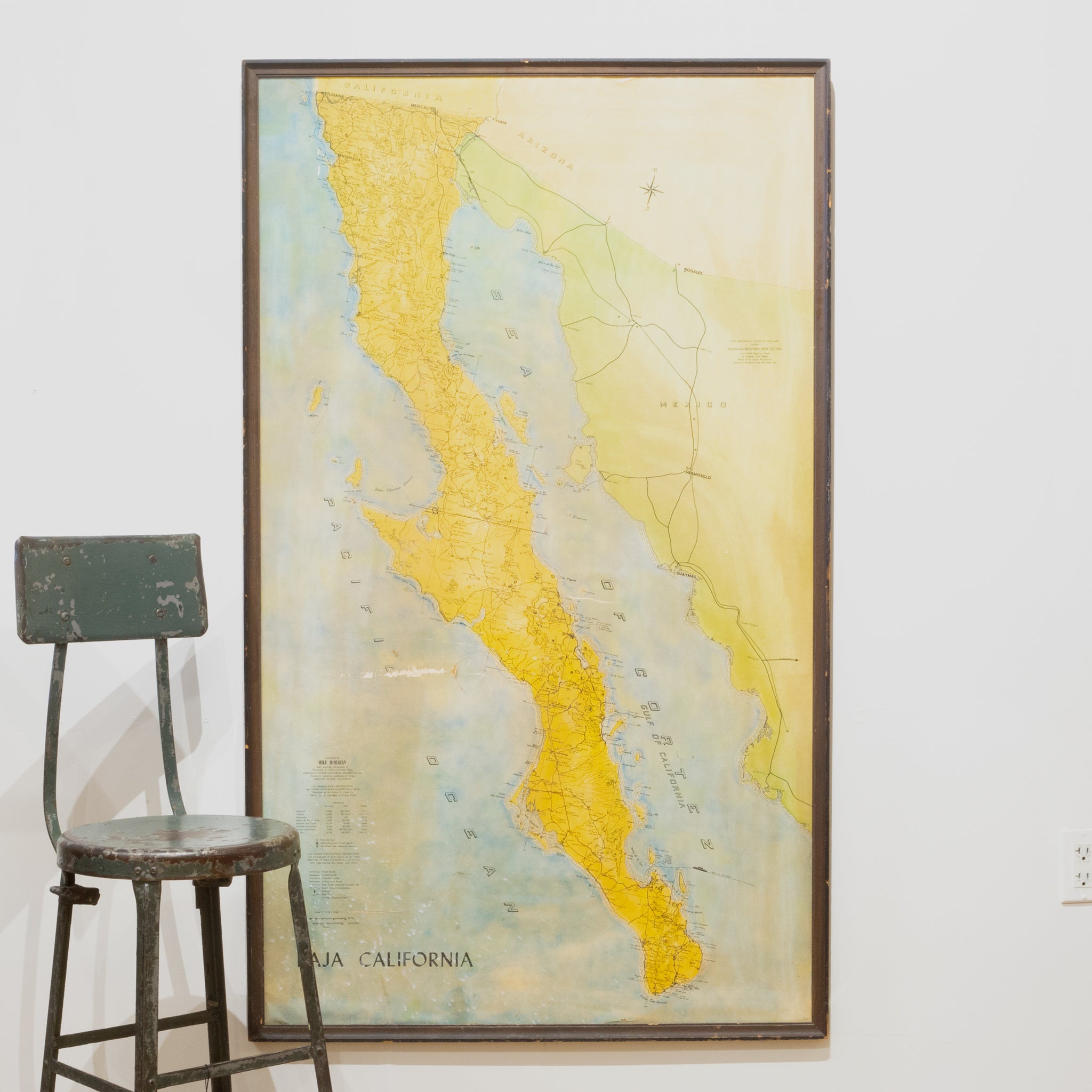 Mid-century Framed "Baja California" Map c.1967 | S16 Home