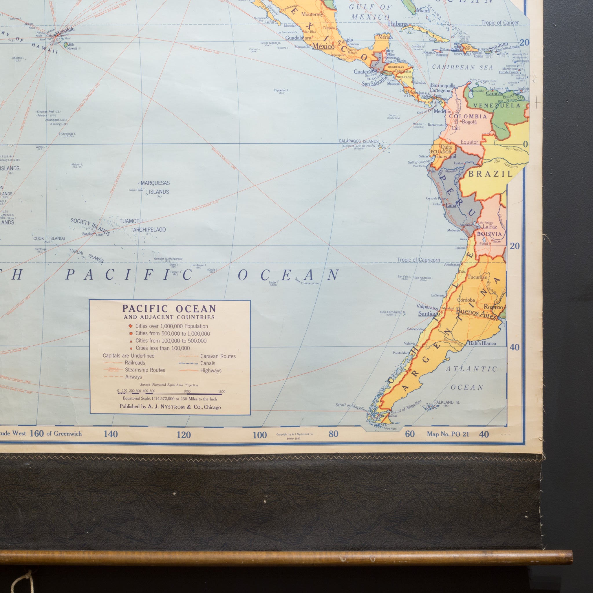 Large Pacific Ocean Pull Down Classroom Map c.1943 | S16 Home