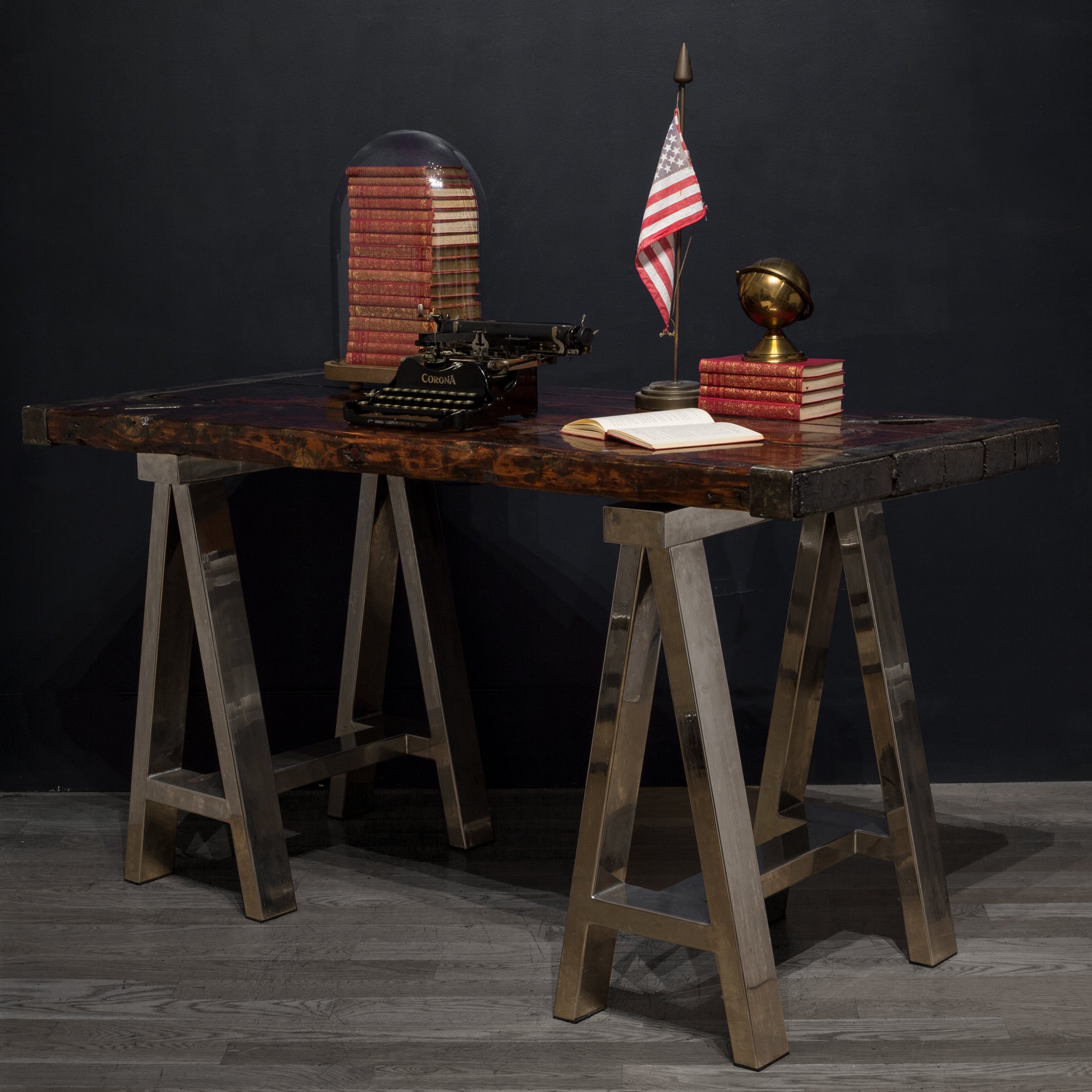 Antique Tudor Oak and Steel Ship Hatch Desk with Polished Nickel ...